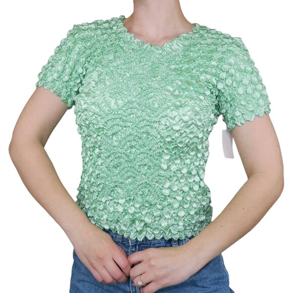 Tops | Vintage 9s Pale Green Print Coin Bubble Popcorn Shirt | Poshmark